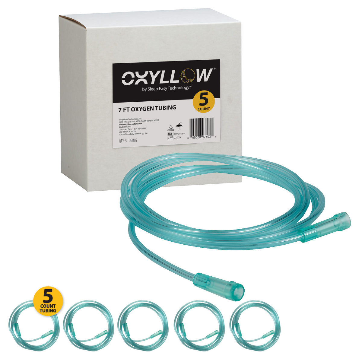 Premium 7 FT Oxygen Tubing | 5-Count | 6-Channel Kink-Resistant Air Fl ...